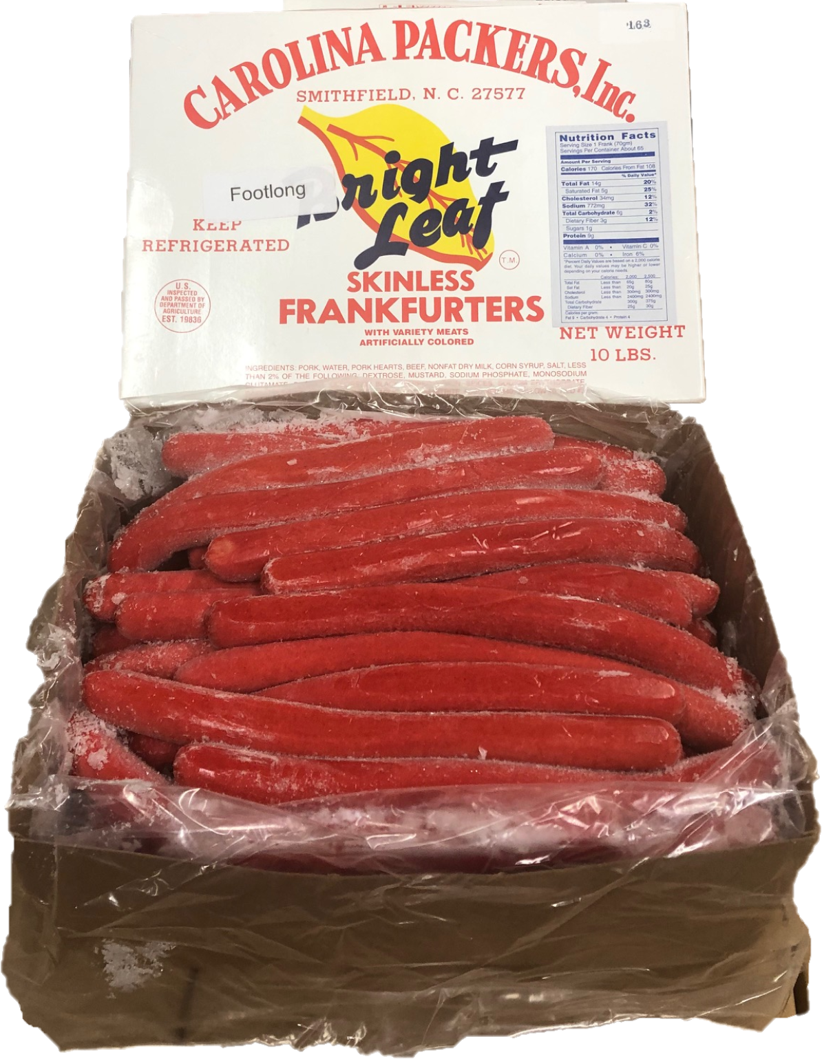 Bright Leaf Footlong Franks for Restaurants (10 lbs) | Carolina Packers ...